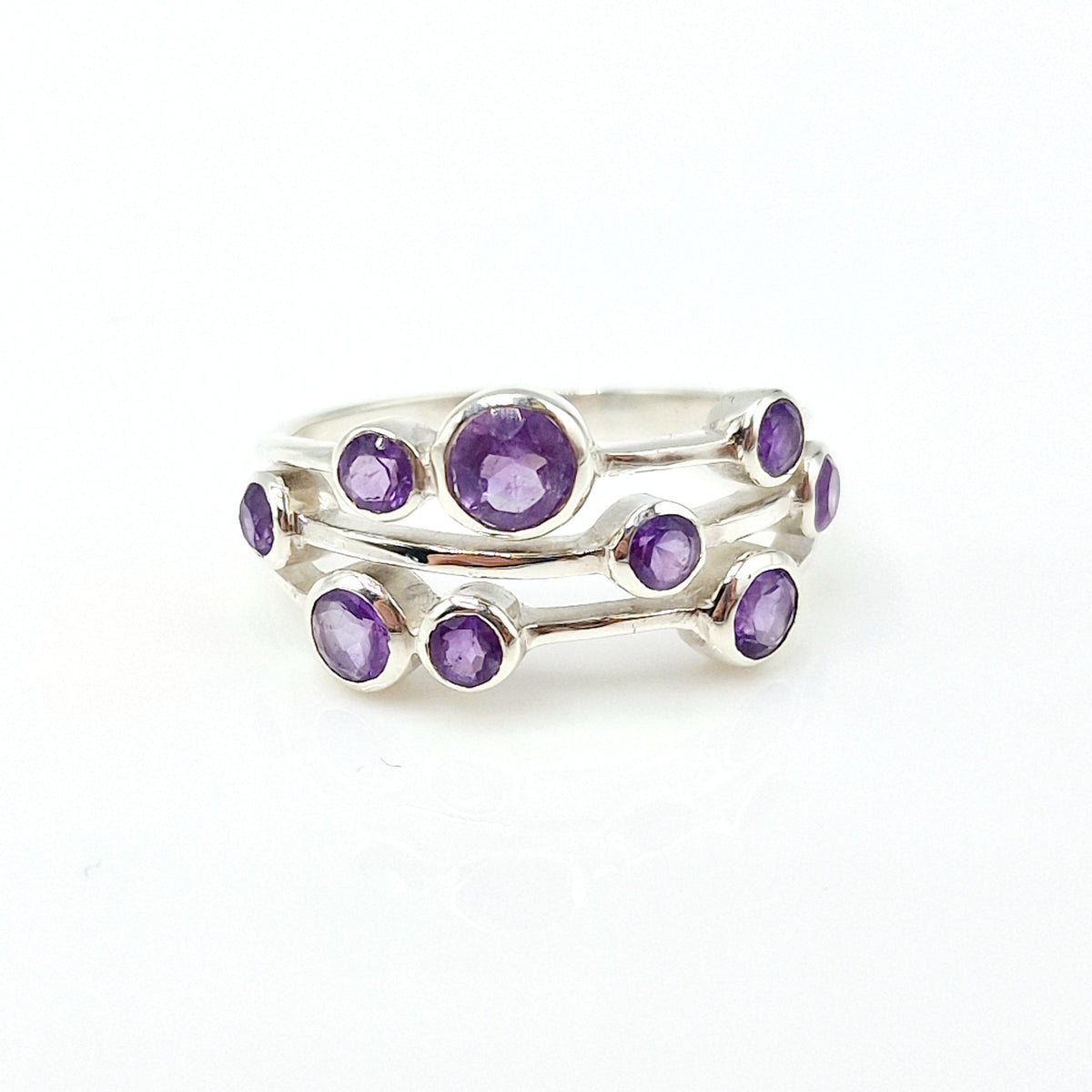 Amethyst Circles Silver Ring - Nine beautiful Gemstones Set in Silver ...